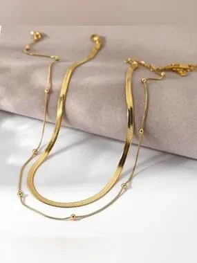 Anthropologie | Jewelry | Gold Layered Herringbone And Beaded Necklace ...